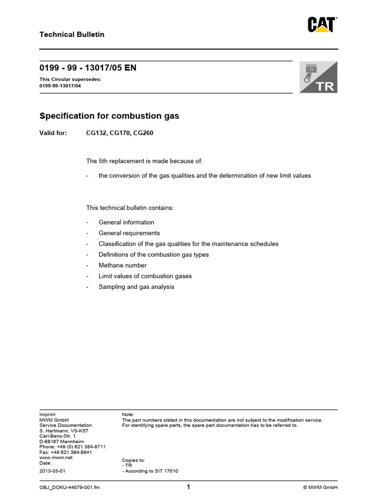 Combustion Gas Specification Bulletin | PDF | Natural Gas | Biogas