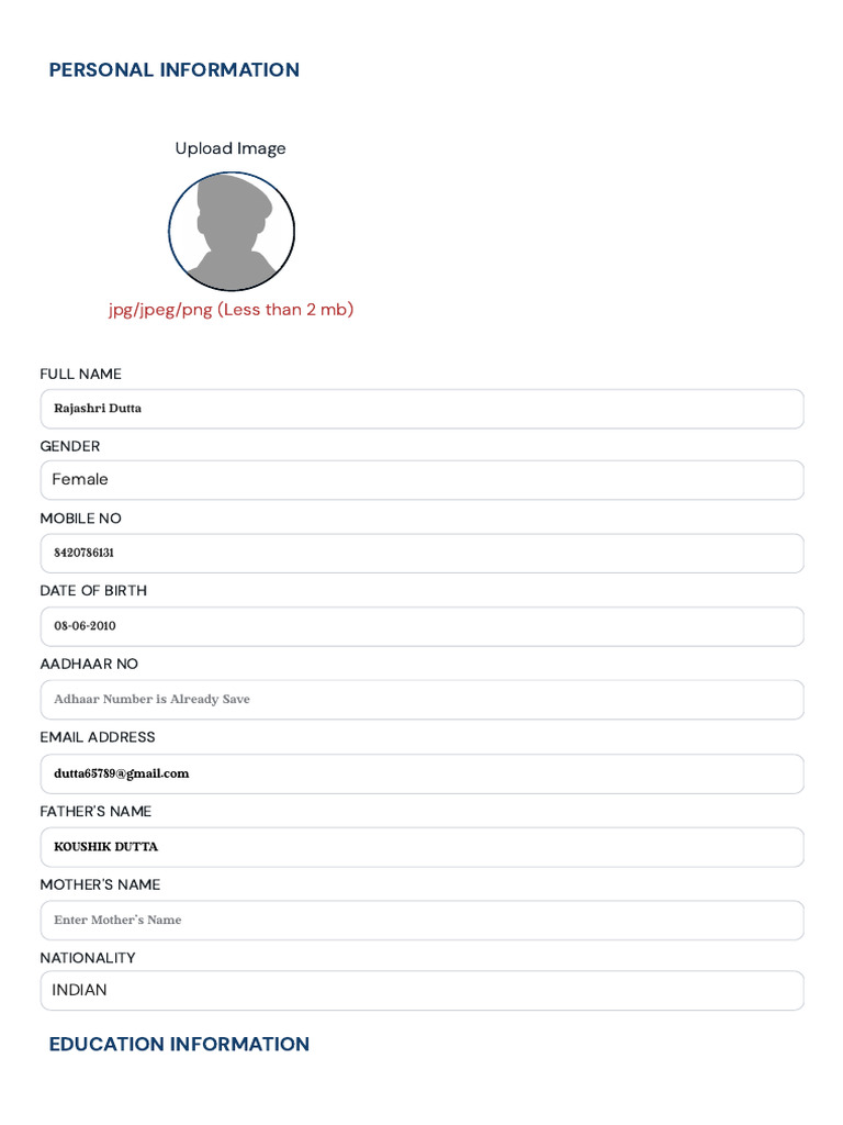 NCC Enrollment Personal Information Form | PDF