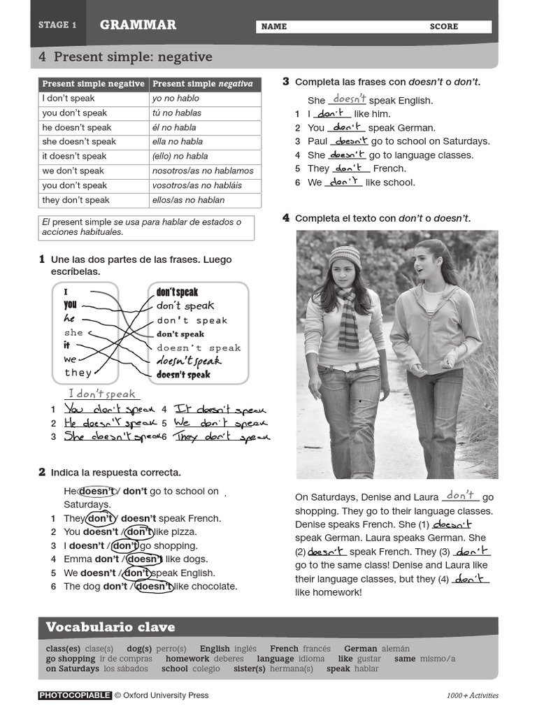 Present Simple Negative Exercises | PDF | Language Arts & Discipline