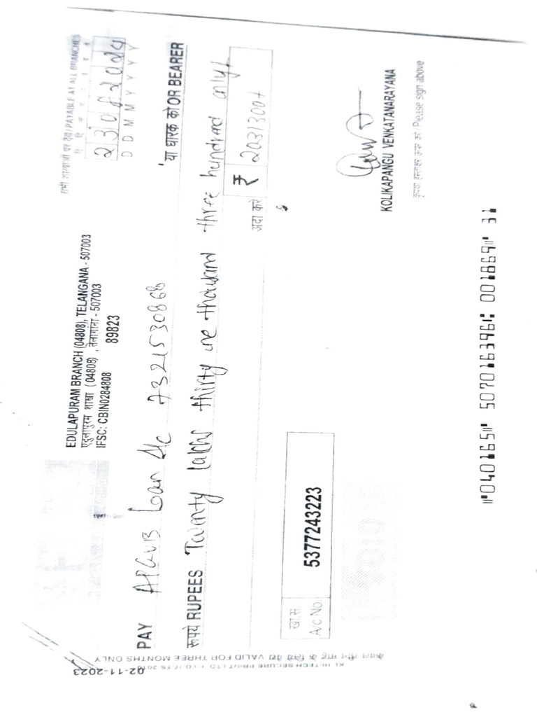 Venkatanarayana CHQ Bounce Details | PDF