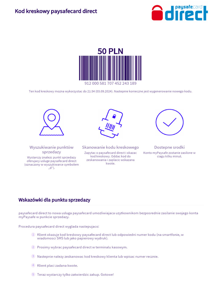 Paysafecard Direct Barcode | PDF