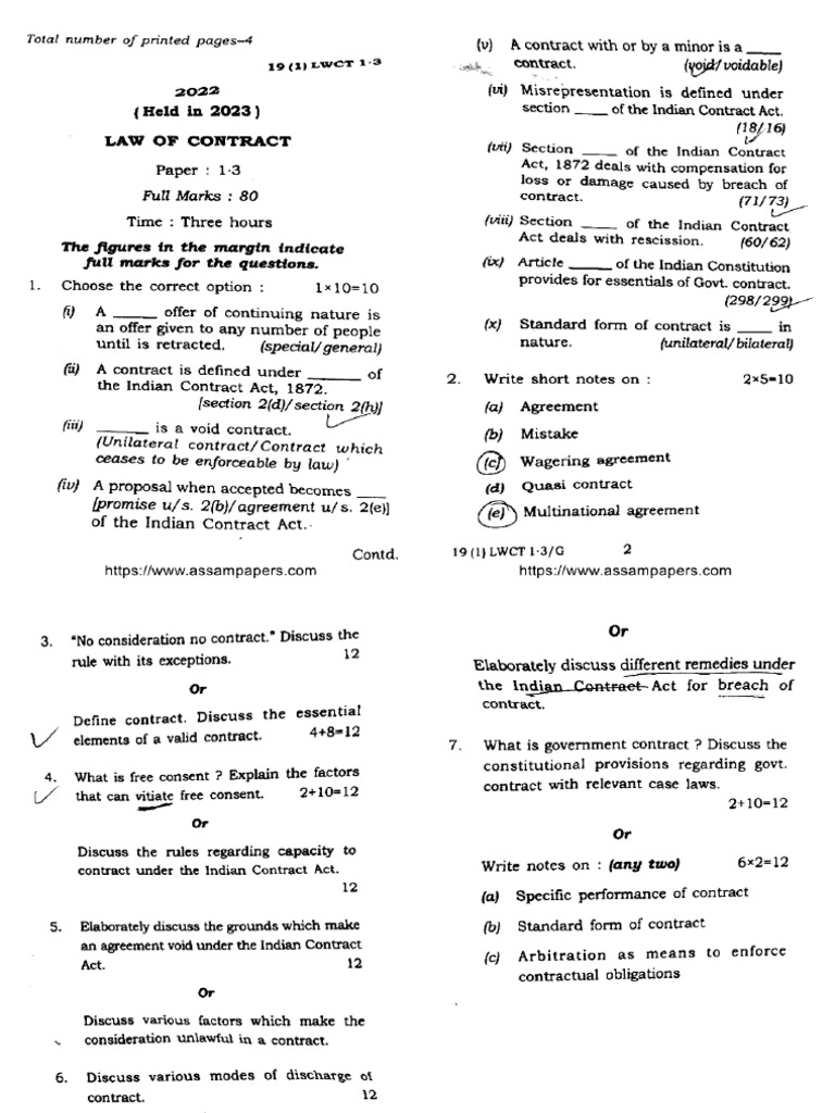 LLB 1 Sem Law of Contract 19 1 LWCT 1-3-2022 | PDF