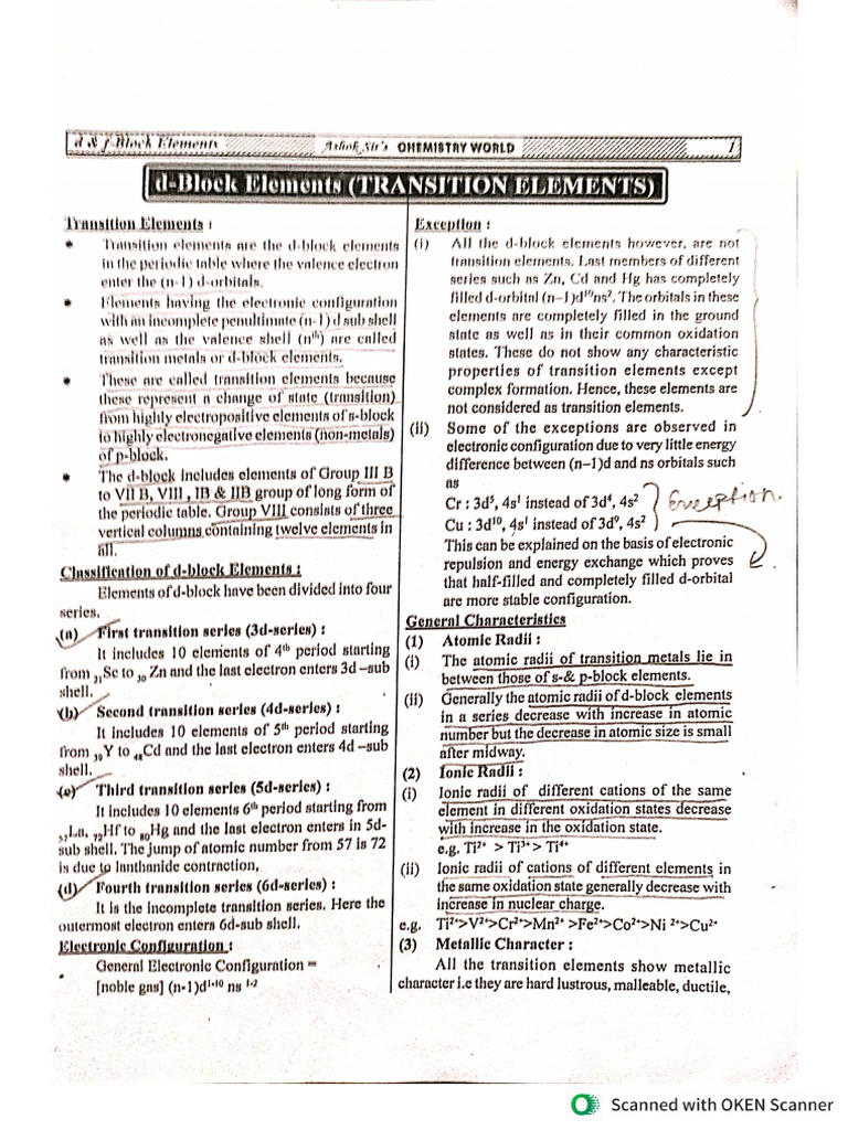 D and F Block Elements | PDF