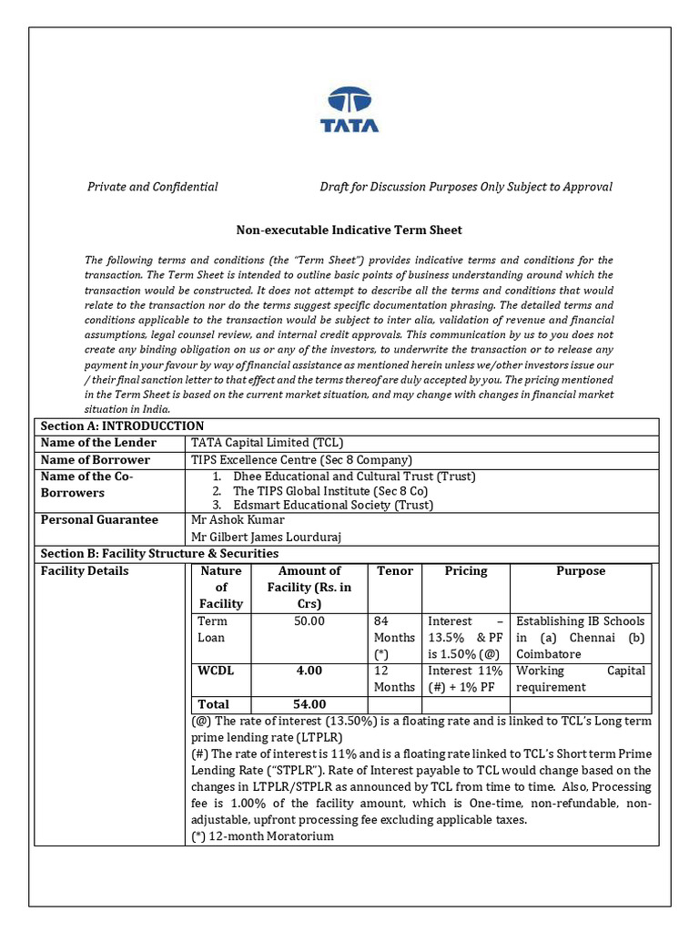 Term Sheet for Educational Loan | PDF | Loans | Reserve Bank Of India