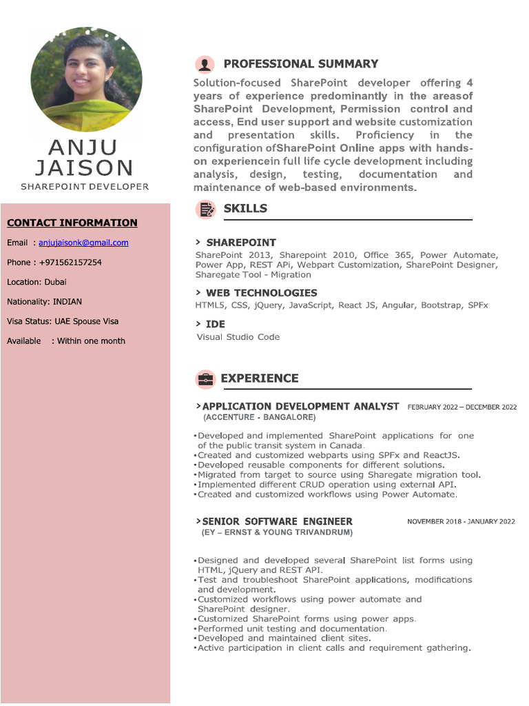 Anju Jaison Sharepoint Developer UAE | PDF