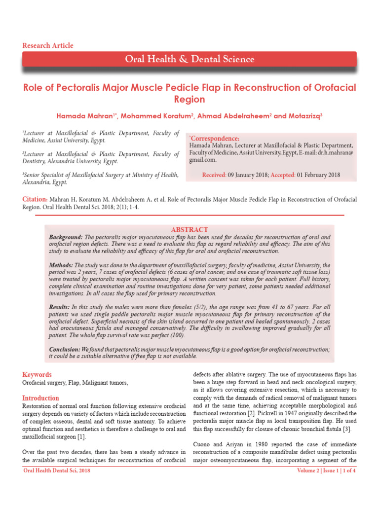 Pectoralis Flap in Orofacial Reconstruction | PDF | Oral And ...