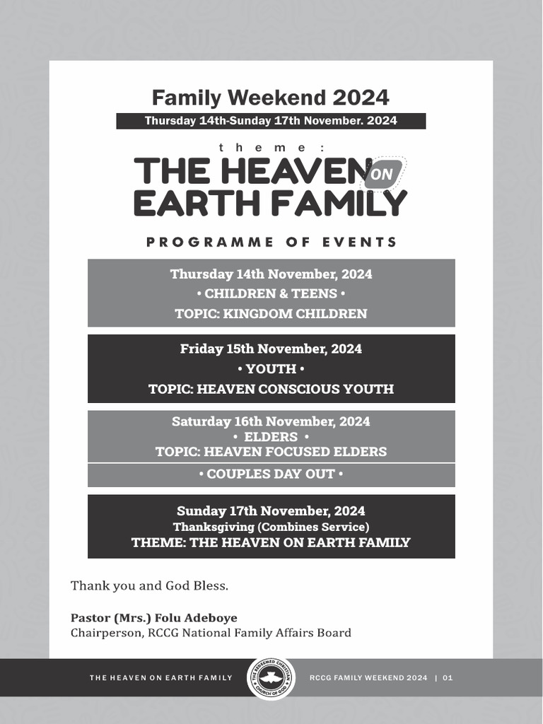 RCCG Family Weekend 2024 Overview | PDF | Jesus | Salvation