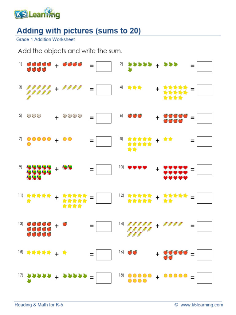 Grade 1 Picture Addition Worksheet | PDF