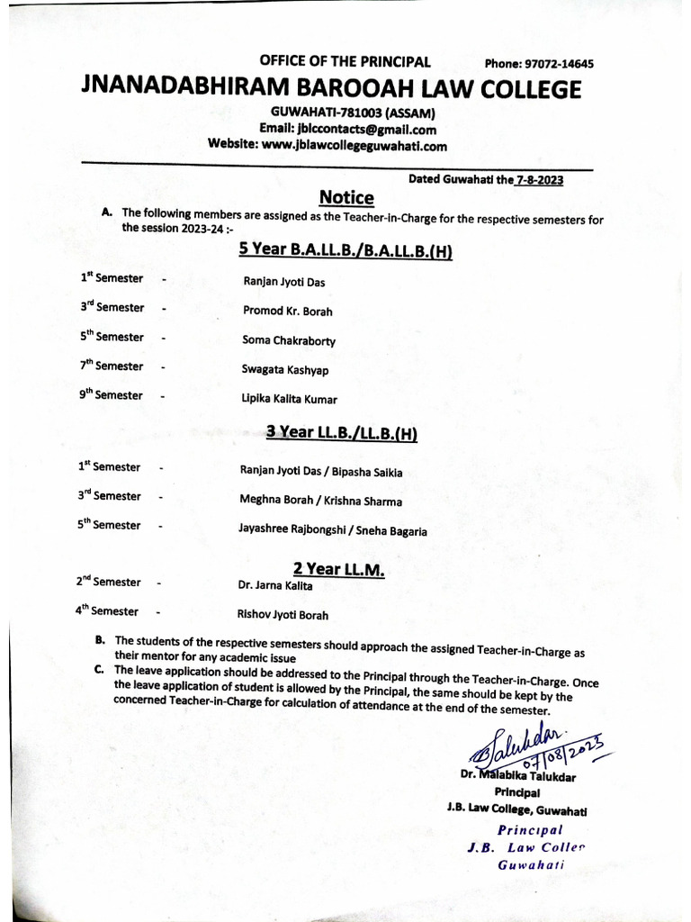 Teachers in Charge Notice | PDF