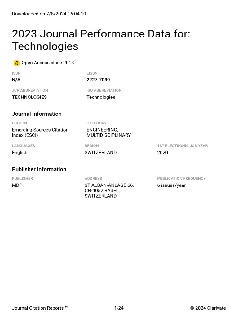 JCR_TECHNOLOGIES_2023 | PDF | Academic Journal | Citation