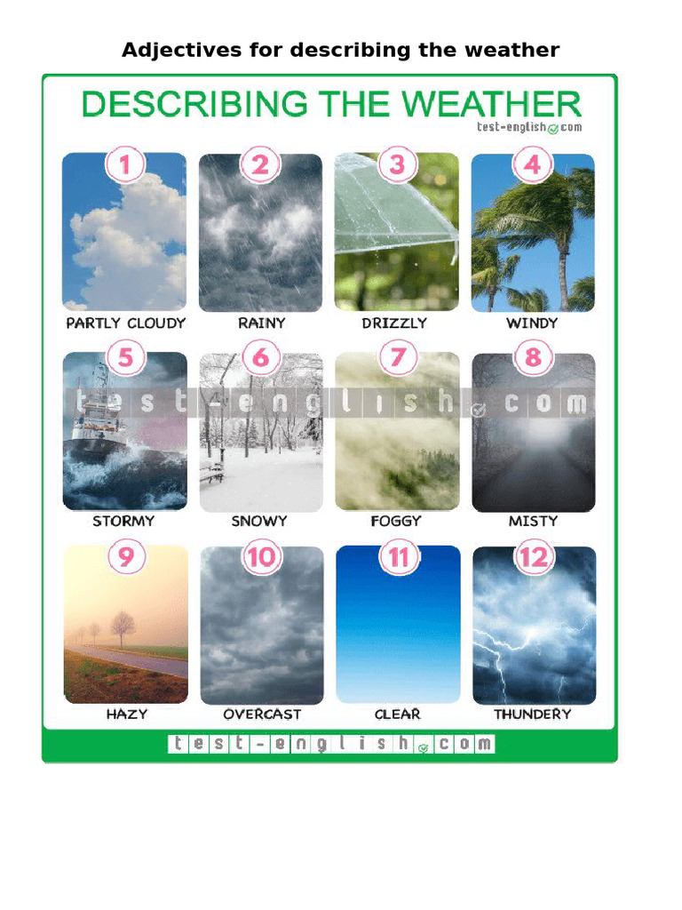 Adjectives For Describing The Weather | PDF | Rain | Fog