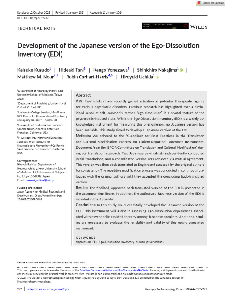 Development of The Japanese Version of The Ego-Dissolution | PDF ...