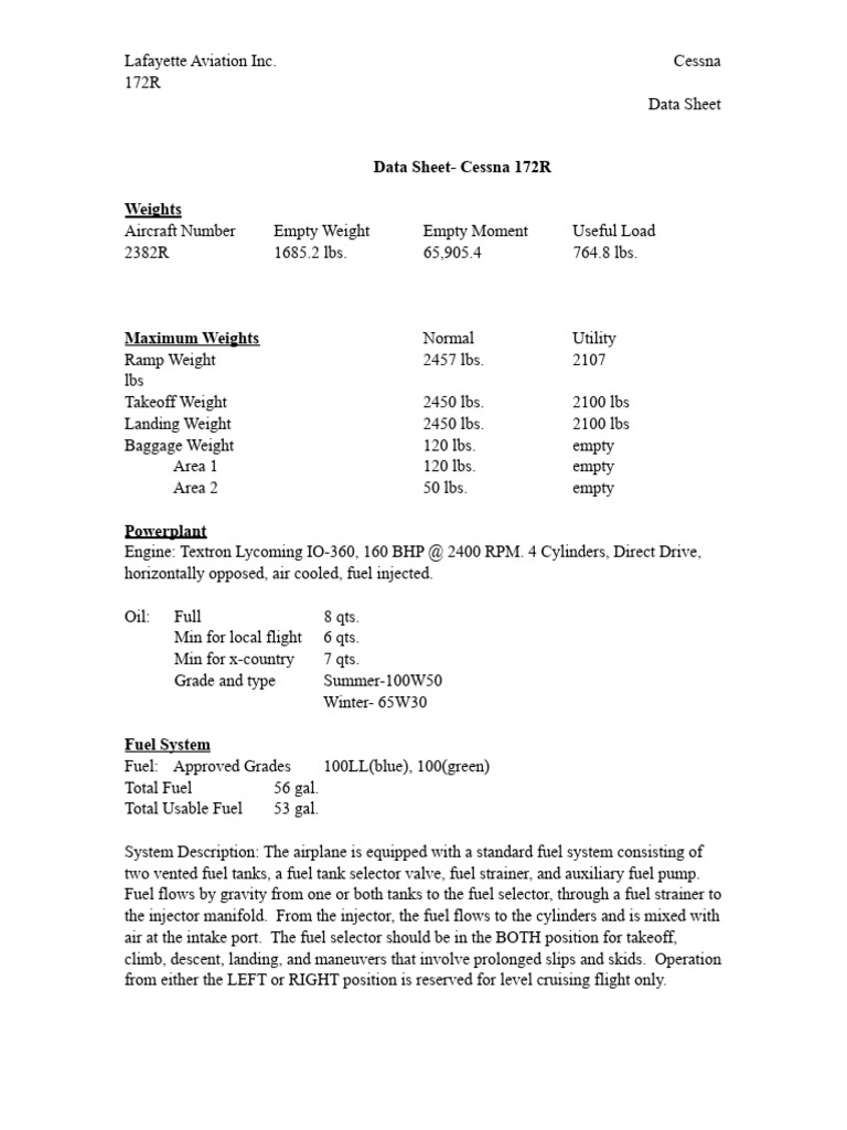 Cessna data sheet ️ | PDF | Landing Gear | Fuel Injection