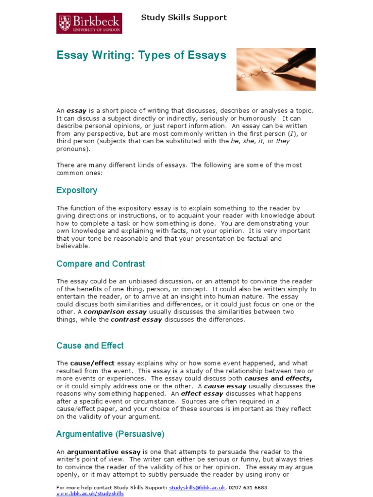 Essay Writing Types of Essays | PDF | Essays | Causality