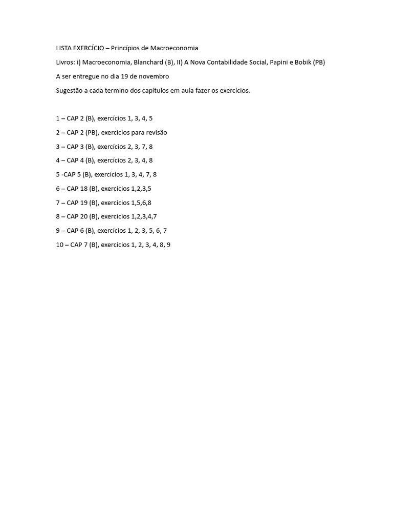 LISTA EXERCiCIO Principios de Macro 2 Sem 24 | PDF | Métodos e Materiais de Ensino | Ciências e ...