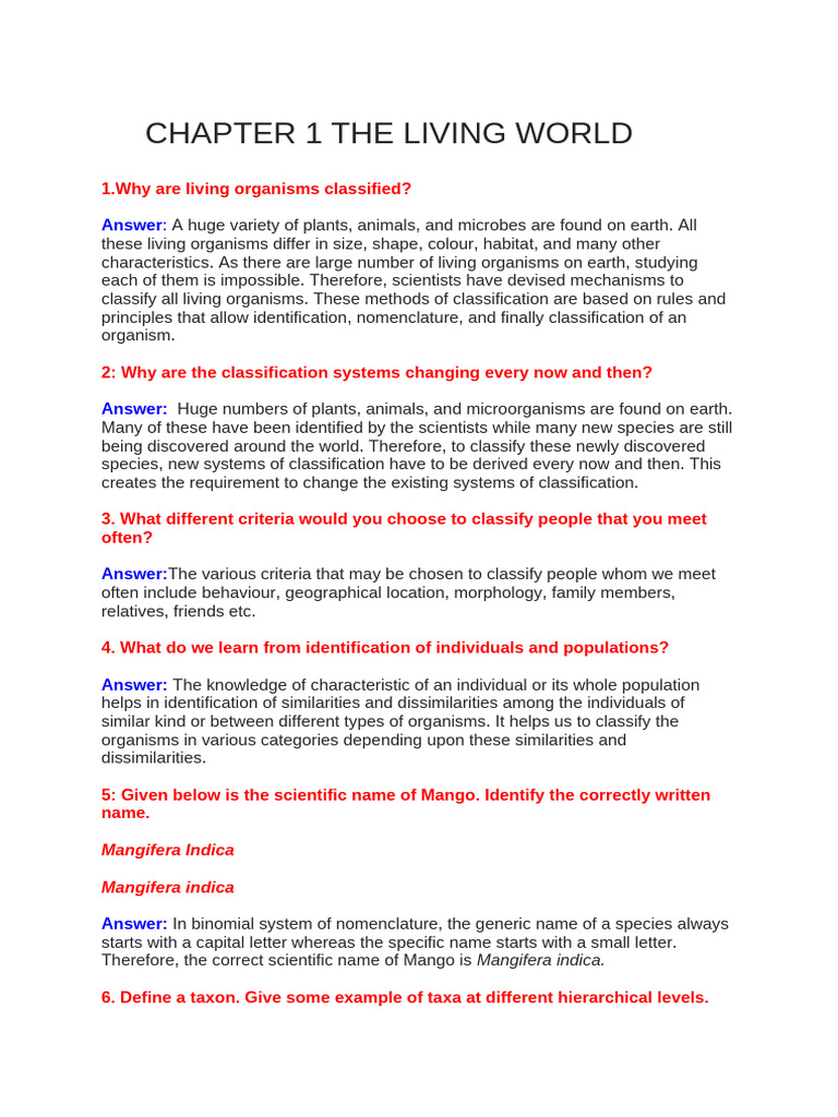 BIO CH 1 CLASS 11 | PDF | Species | Taxonomy (Biology)