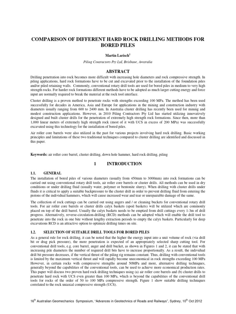 Hard Rock Drilling Methods Comparison | PDF | Drill | Deep Foundation