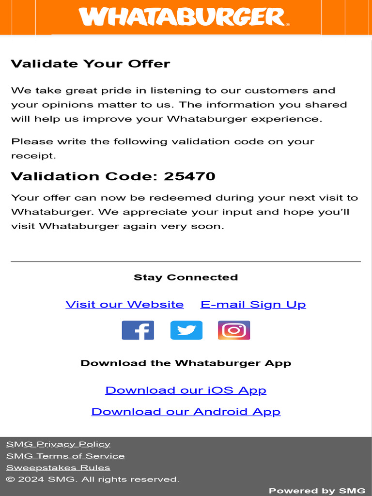 Whataburger Customer Survey - Thank You | PDF