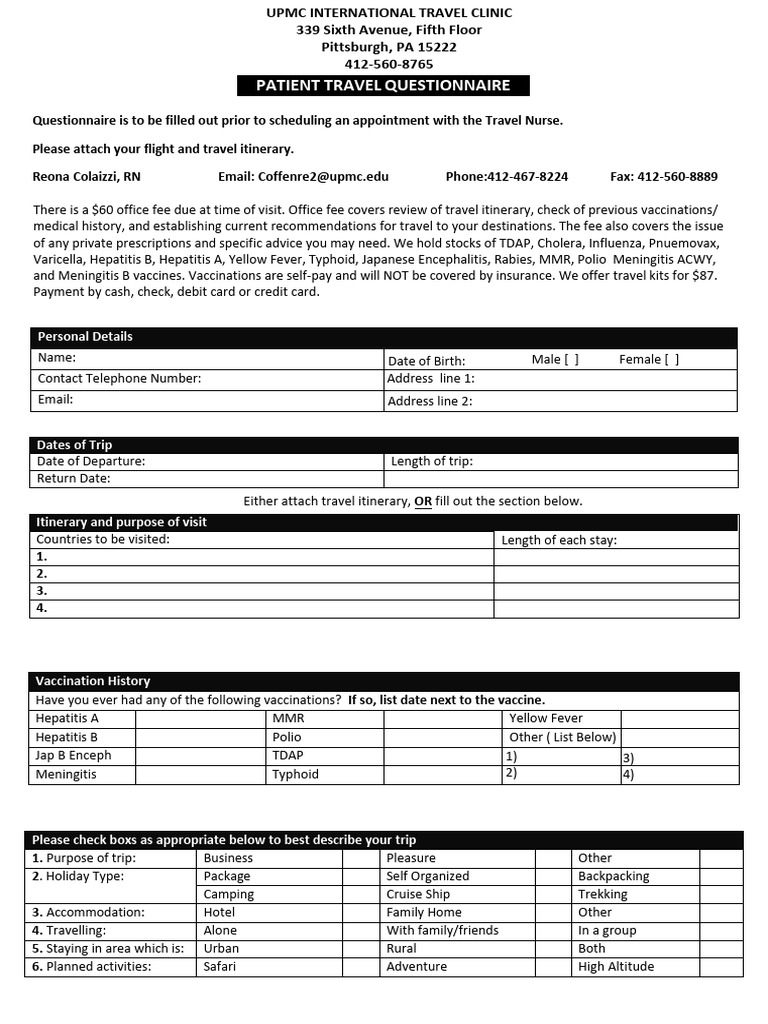 Travel Questionnaire Updated2019pdf | PDF | Vaccines | Rabies