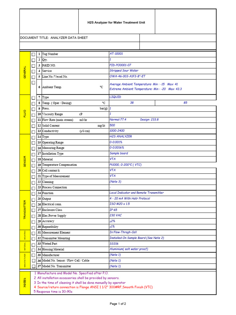 H2S Analyzer For Water Treatment Unit | PDF | Flow Measurement | Water