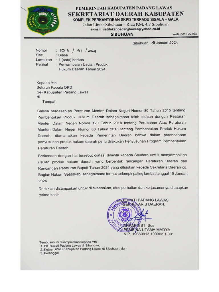 Surat Permintaan Perda Perbub | PDF