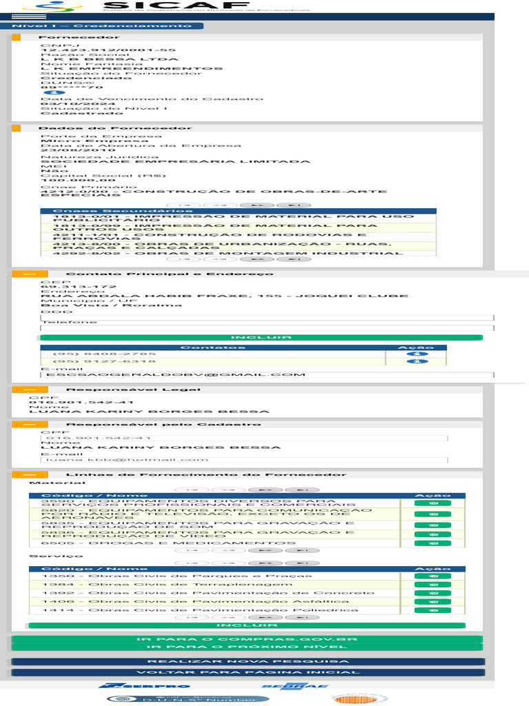 SICAF - Sistema de Cadastramento Unificado de For | PDF