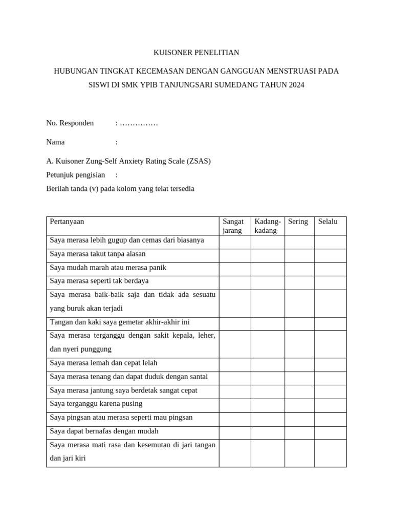 Kuisoner Penelitian | PDF | Kesehatan Holistik | Gaya Hidup