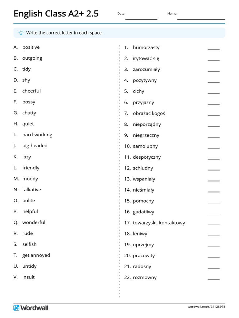 English Class A2 25 Match Up Write The Answer | PDF