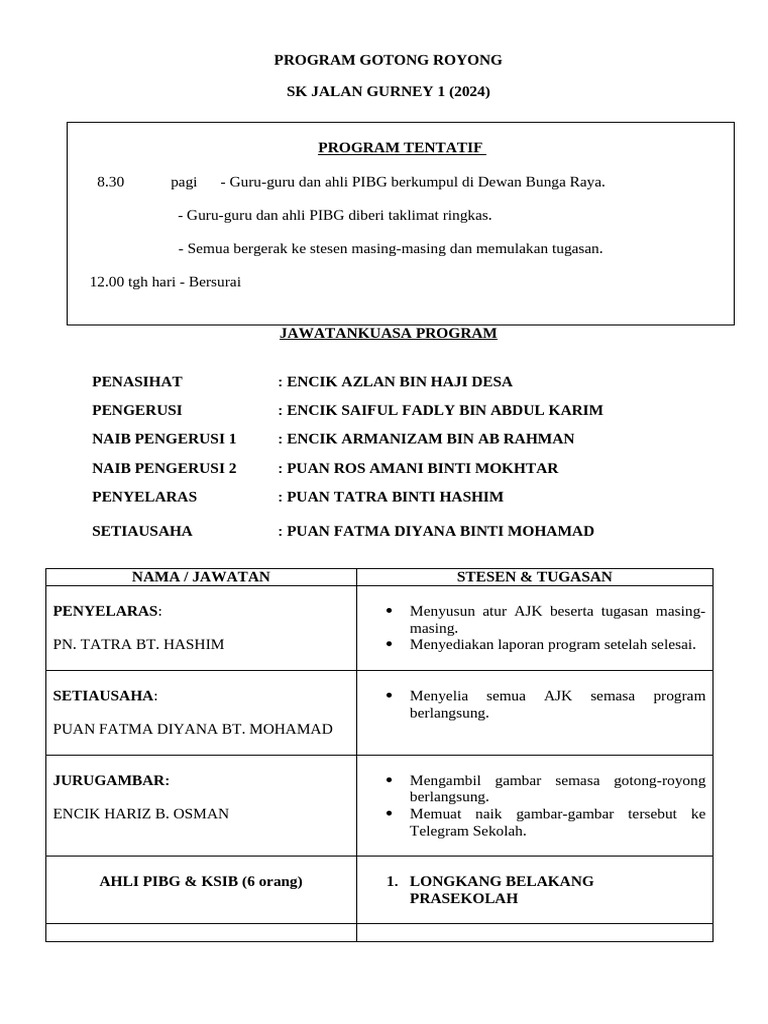 Tentatif Program Dan Ajk Gotong Royong 2024-1 | PDF