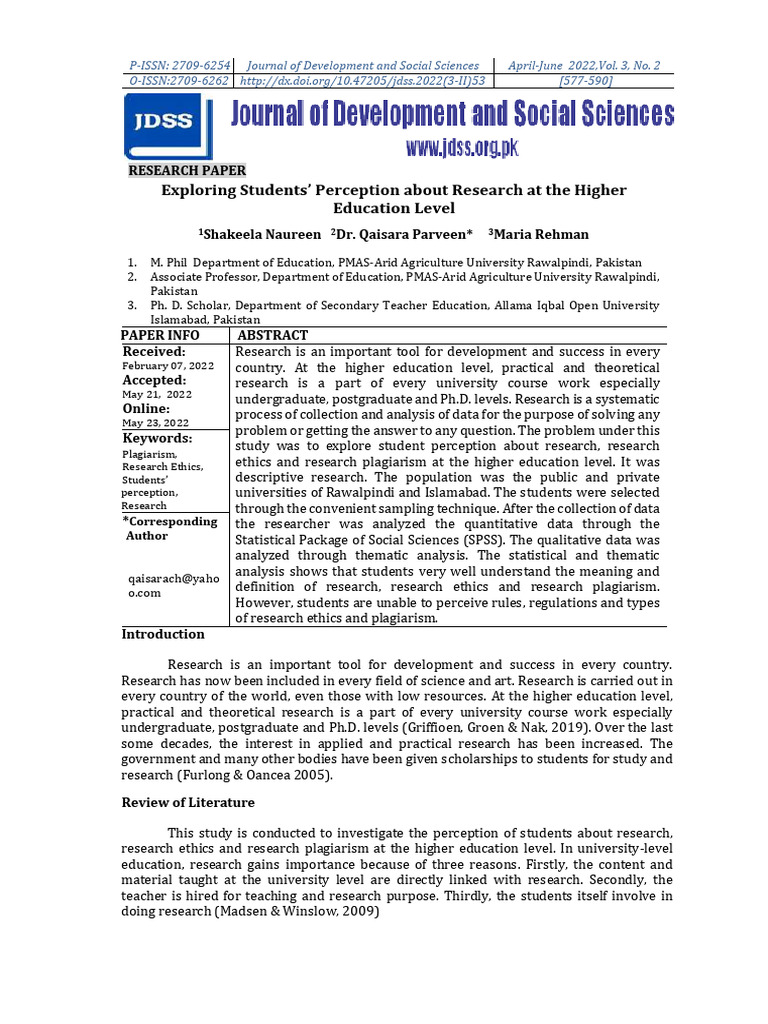 Exploring Students Perception About Research at The Higher Education ... Exploring Students Perception About Research at The Higher Education ...