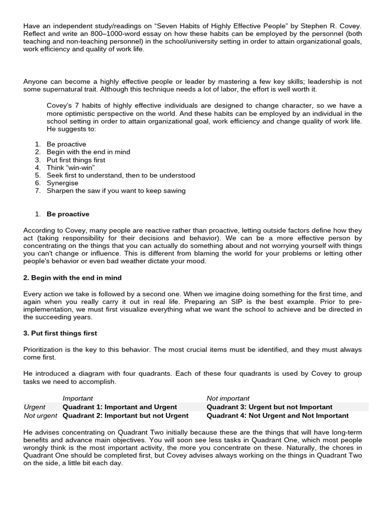 7 Habits of Highly Effective People | PDF | Behavior Modification ...