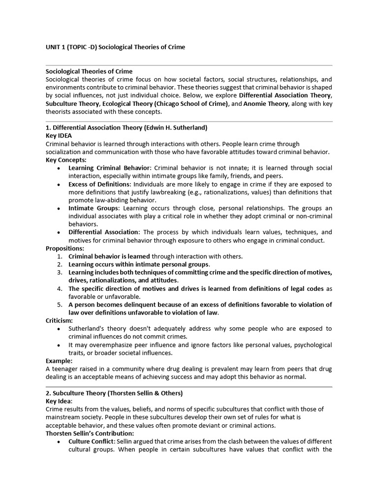Sociological Crime Theories Explained | PDF | Criminology | Deviance ...