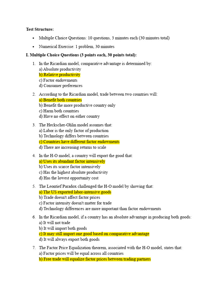 Test Structure Example | PDF | Comparative Advantage | Business