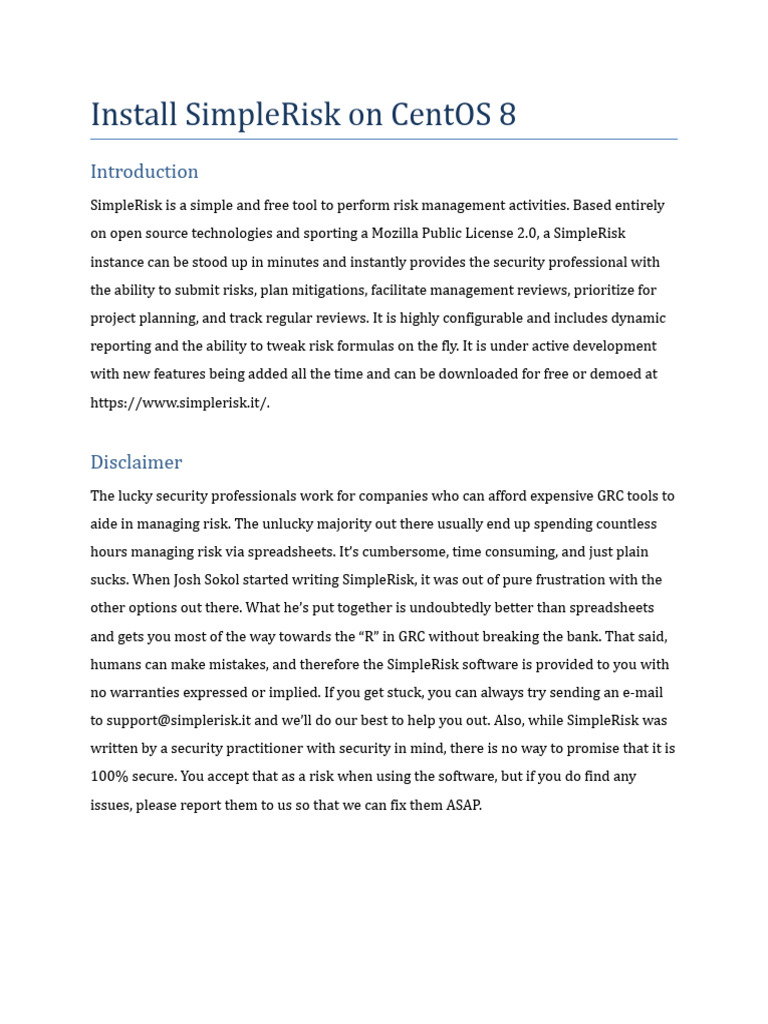 CentOS SimpleRisk Install Guide (PHP8) | PDF | Computer File | Password