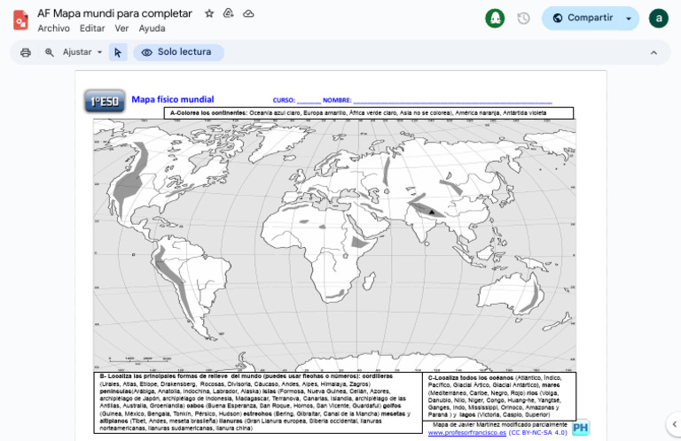 AF Mapa Mundi para Completar - Dibujos de Google | PDF