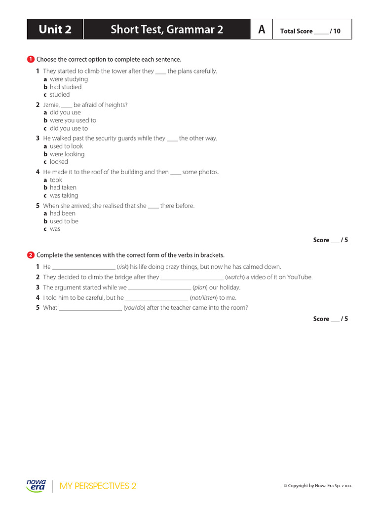 Unit 2, Grammar 2 - Grupa A | PDF