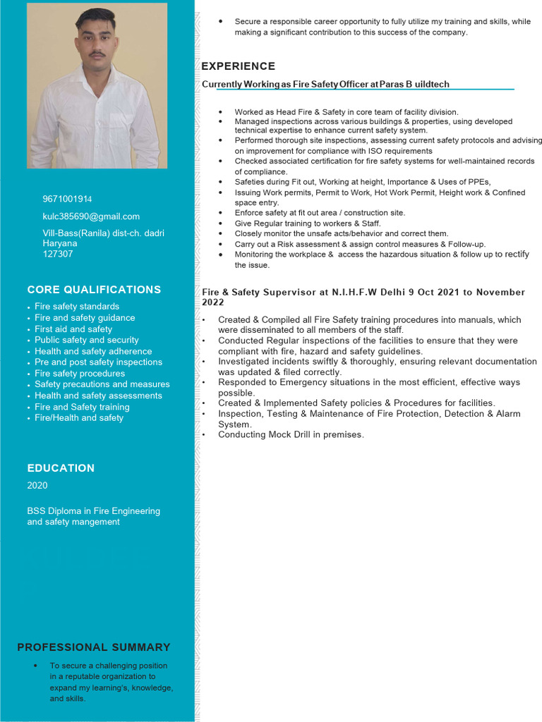 Kuldeep CV Bhiwani | PDF | Fire Safety | Safety
