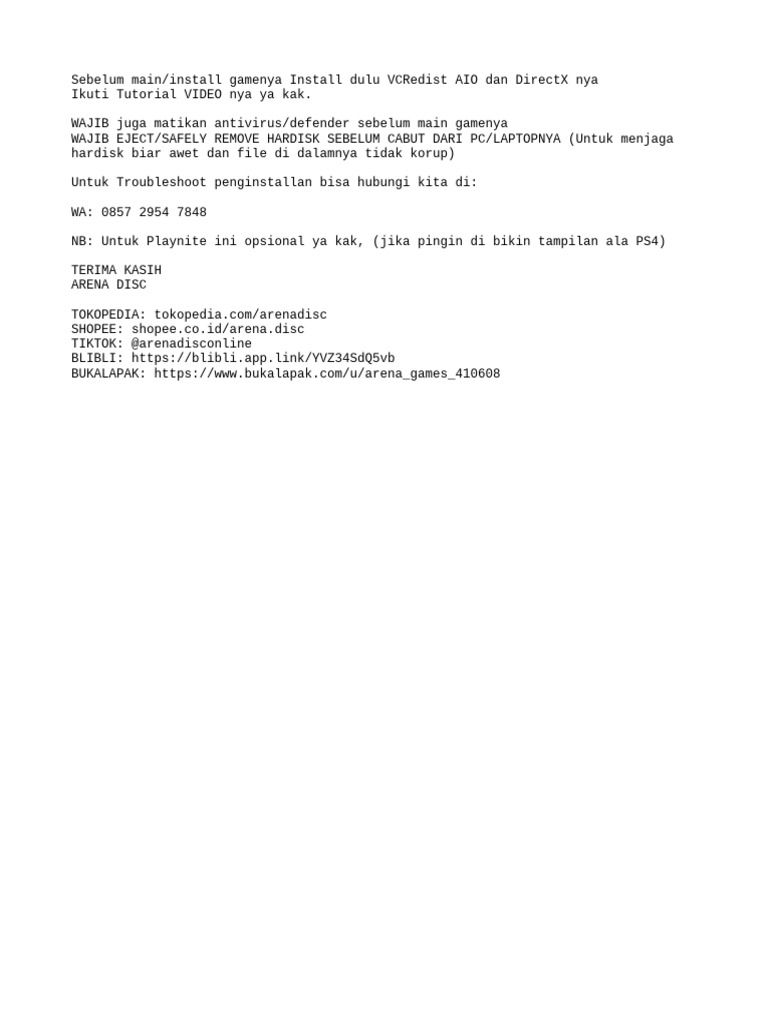 Baca Dulu Sebelum Main Atau Install Game | PDF
