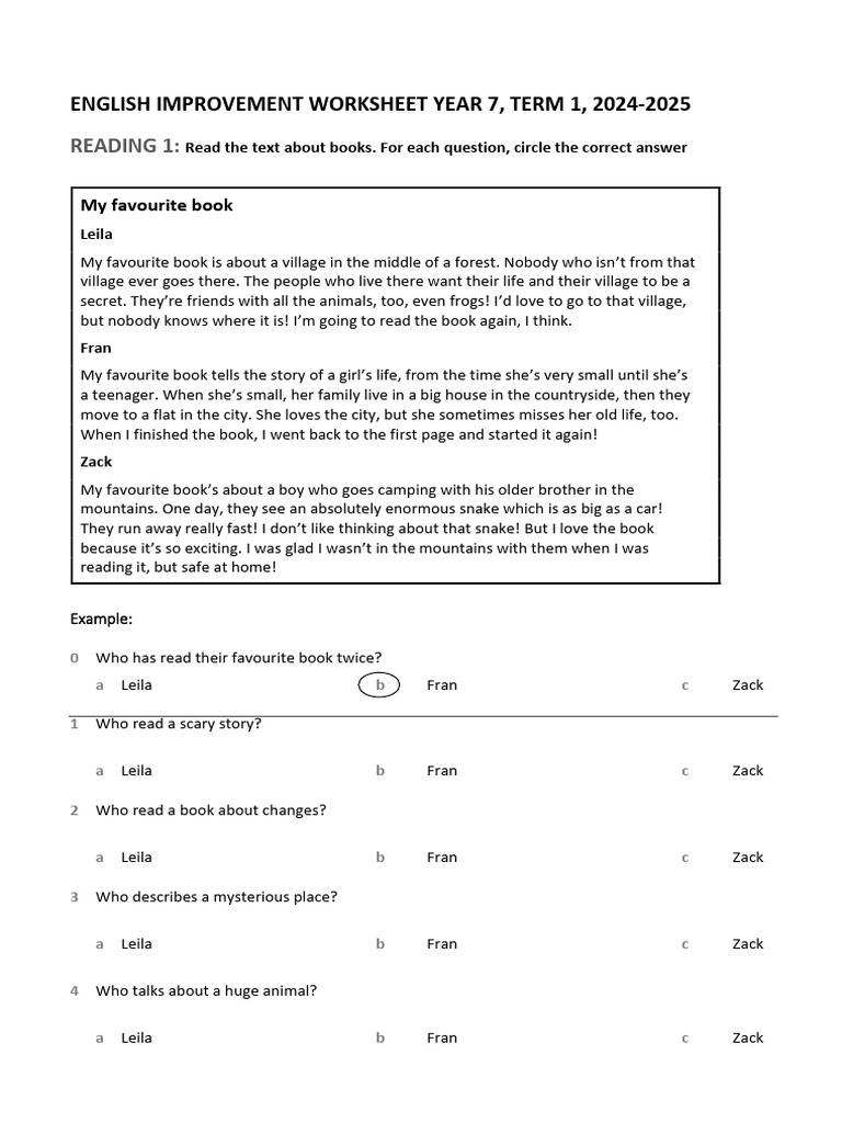 Improvement Worksheet Year 7 2024 3 Files Merged | PDF | Adverb | Adjective