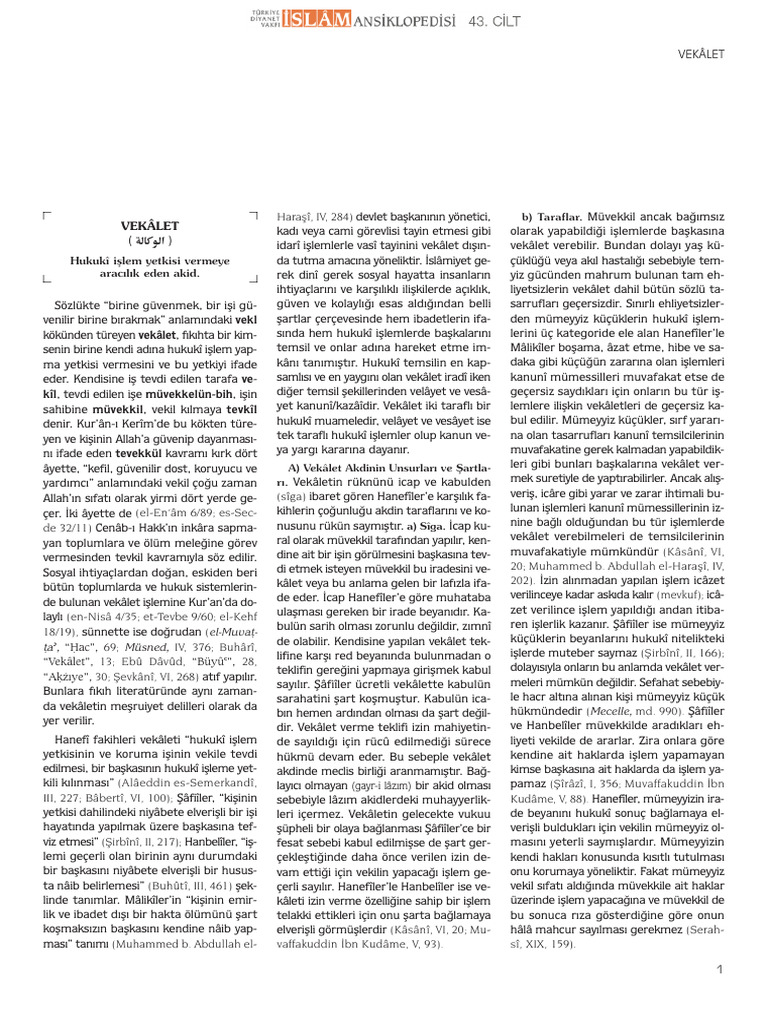 TDV DİA Vekalet Kavramı | PDF