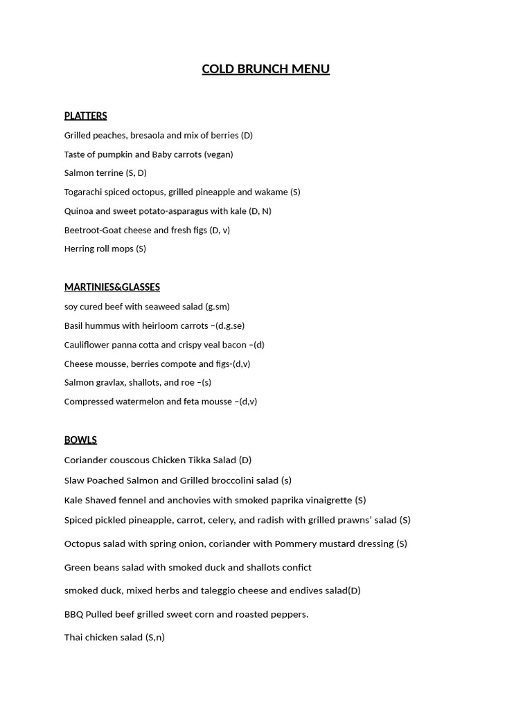 Cold Brunch Menu with Diverse Platters | PDF