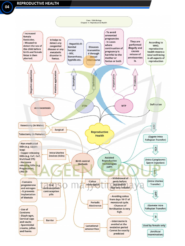 CLASS 12 BIOLOGY MIND MAP Chapter - 3 Reproductive Health | PDF | Teachers | Expert