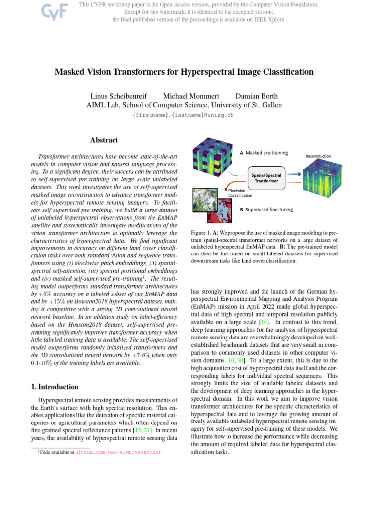Scheibenreif Masked Vision Transformers For Hyperspectral Image ...
