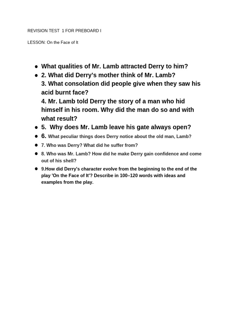 Revision Test 1 For Preboard I | PDF