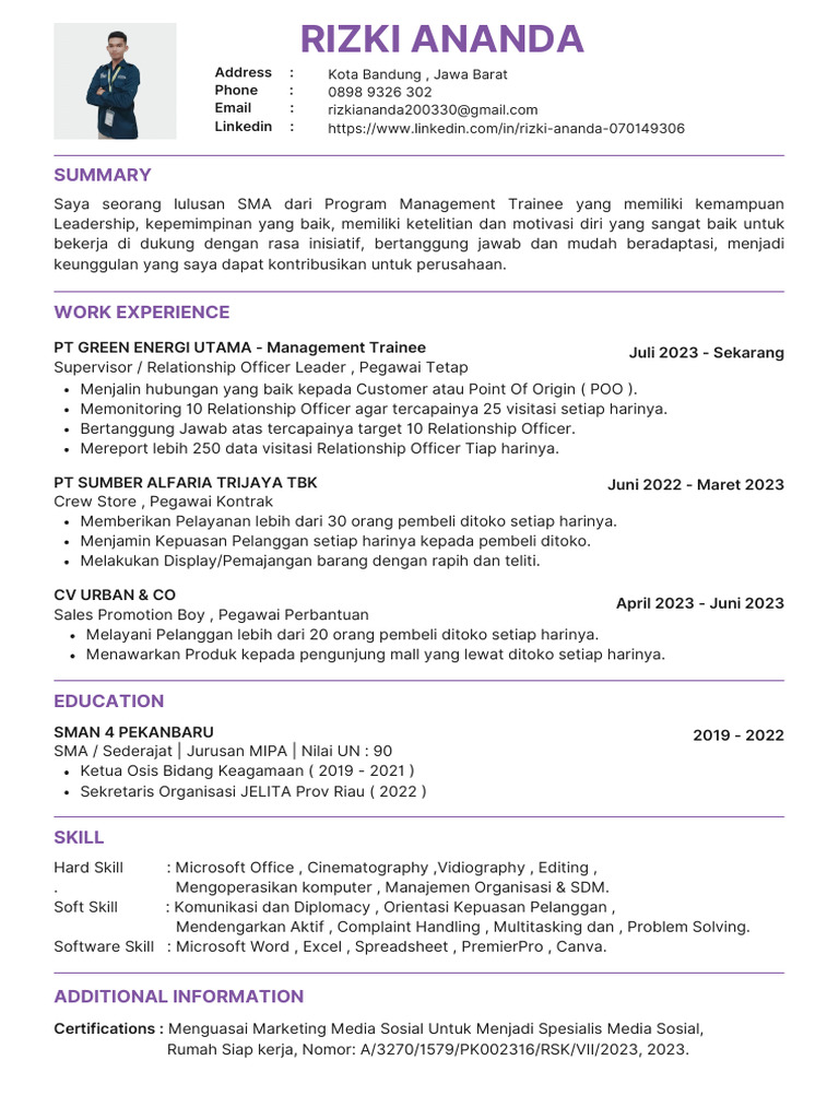 Rizki Ananda - CV | PDF | Karier & Perkembangan