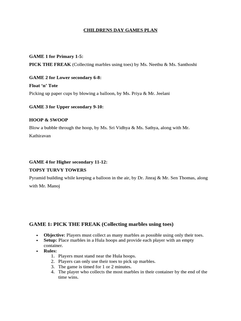 Children's Day Games Guide | PDF | Sports & Recreation