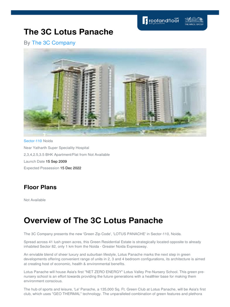 The 3c Lotus Panache Automated Brochure | PDF | Green Building | Apartment