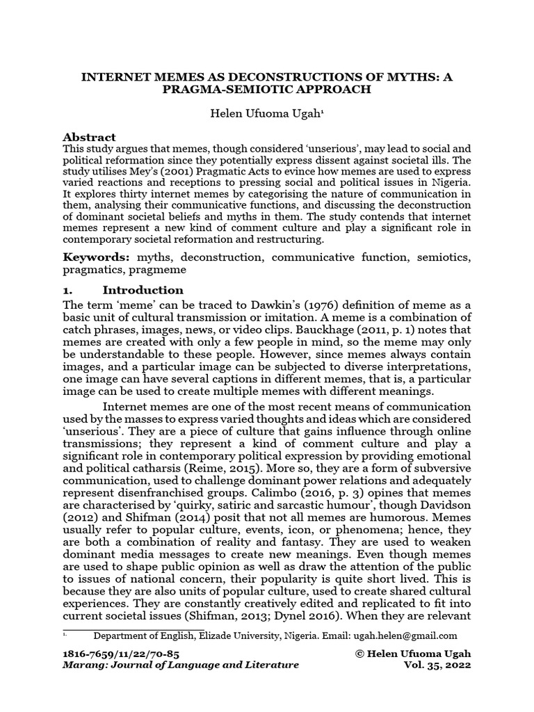 Internet Memes: Deconstructing Myths in Nigeria | PDF | Semiotics | Meme