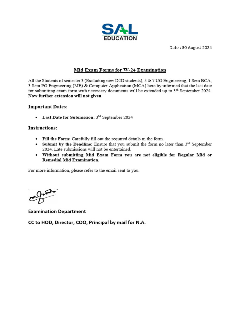 Date Extende For Mid Exam Form Circular Sem-3 Reg, 5 & 7 UG Engineering, Sem1 BCA, 3 Sem ME, MCA ...