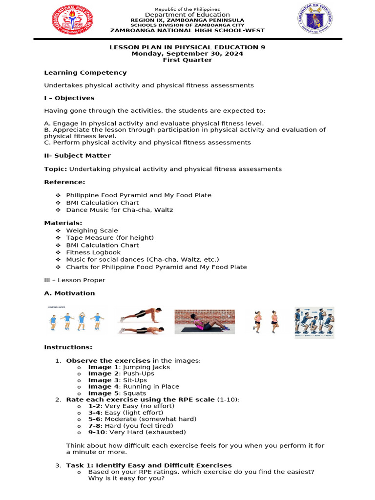 Lesson Plan 1 in PE Second Quarter | PDF | Determinants Of Health ...